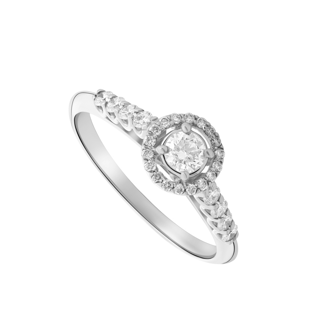 Solitaire Round Shape with Halo and U Shape Side Diamond – Almas Jewelry
